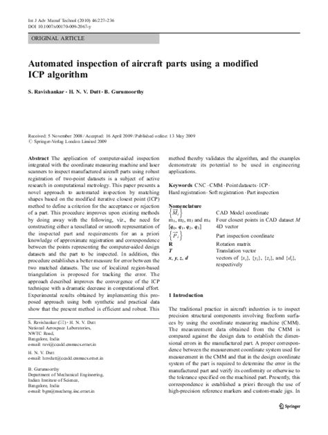 Pdf Automated Inspection Of Aircraft Parts Using A Modified Icp Algorithm