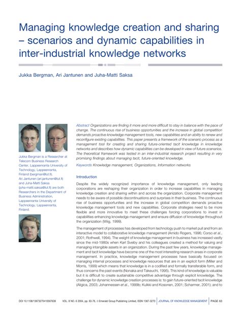 Pdf Managing Knowledge Creation And Sharing Scenarios And Dynamic Capabilities In Inter