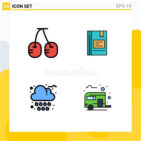 Stock Vector Icon Pack Of 4 Line Signs And Symbols For Cherry Reading Bookmark Favorite