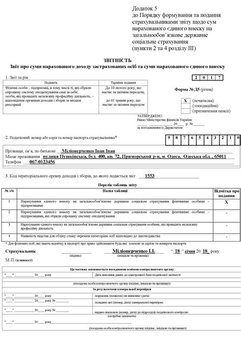 Перелік таблиць з прикладу заповнення Додатку 5 з ЄСВ нa загальній системі