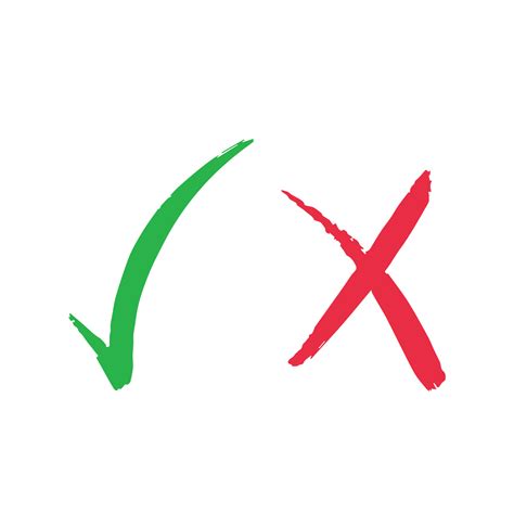 Green Check And Red Cross Icon Sign Isolated On Plain White Square Background Agree Or Disagree