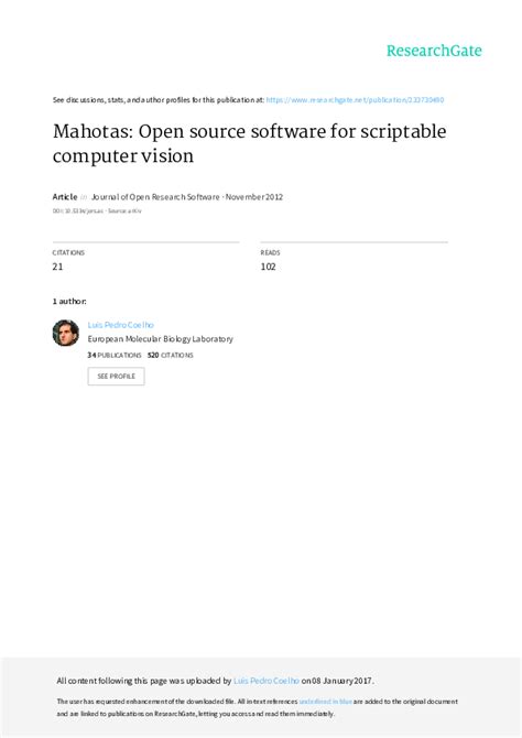 Pdf Mahotas Open Source Software For Scriptable Computer Vision
