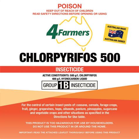 Chlorpyrifos 500 Chlorpyrifos 500gl 20l Australand Agriculture