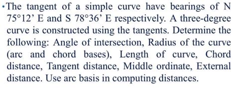 solved the tangent of a simple curve have bearings of n