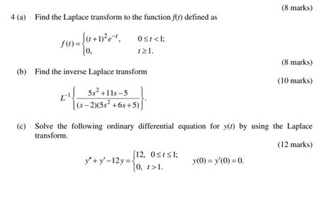 solved 4 a ﻿find the laplace transform to the function