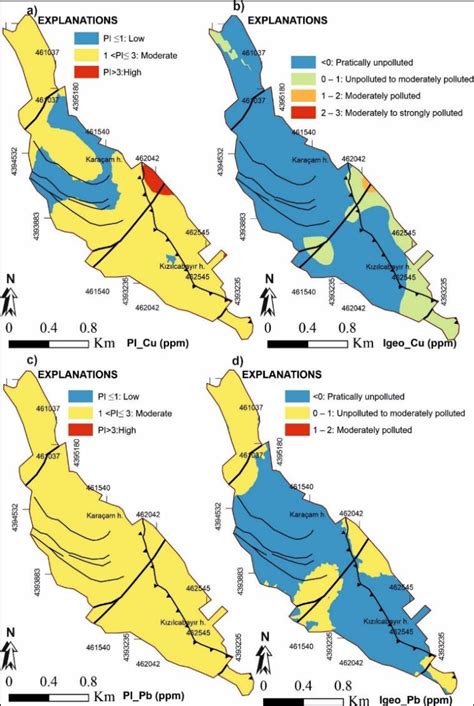 A Distribution Map Of Pi For Cu B Distribution Map For Igeo Of Cu Download Scientific