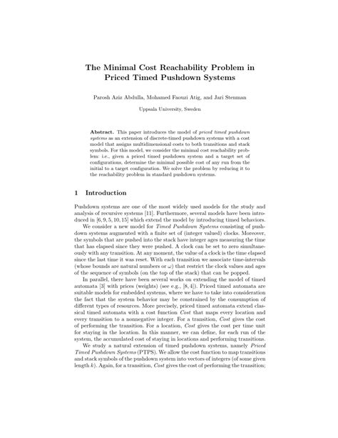 Pdf The Minimal Cost Reachability Problem In Priced Timed Pushdown