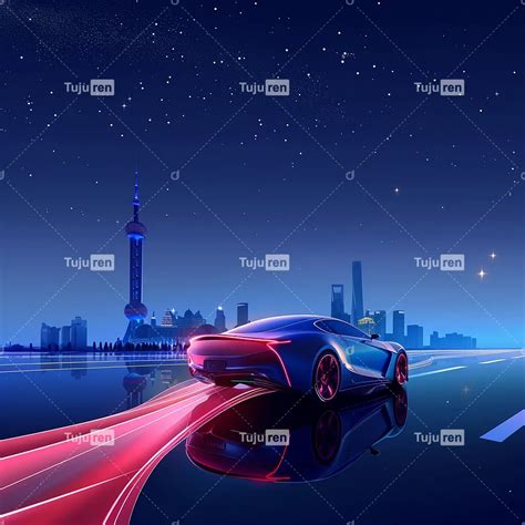 一款基于发光的数字线条具有未来主义技术感觉的跑车。在城市道海报素材模板下载 图巨人