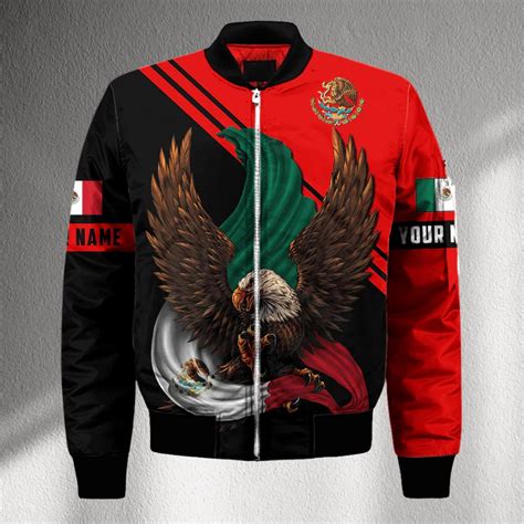 Mexico Flag Eagle Bomber Jacket Custom Name Sleeves Mexican Coat Of
