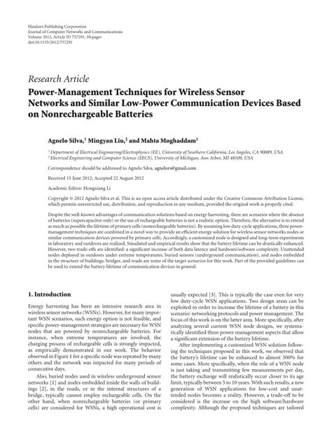 Pdf Power Management Techniques For Wireless Sensor Networks And