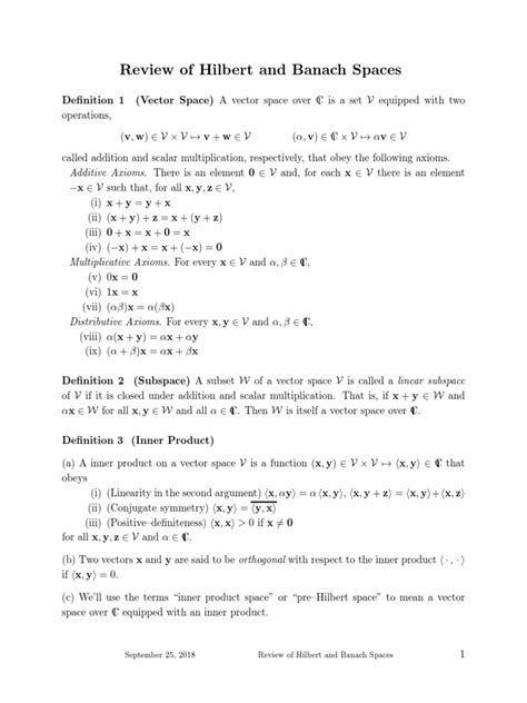 An In Depth Review Of Key Concepts In Hilbert And Banach Spaces Pdf Basis Linear Algebra