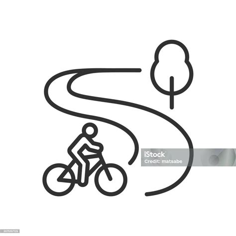 자연 속에서 자전거 타기 선형 아이콘입니다 공원에서 자전거를 타는 사람 길과 나무 편집 가능한 획이 있는 선 0명에 대한 스톡 벡터 아트 및 기타 이미지 Istock