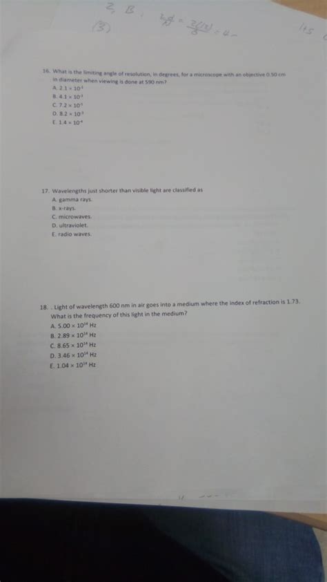 Solved What Is The Limiting Angle Of Resolution In Chegg