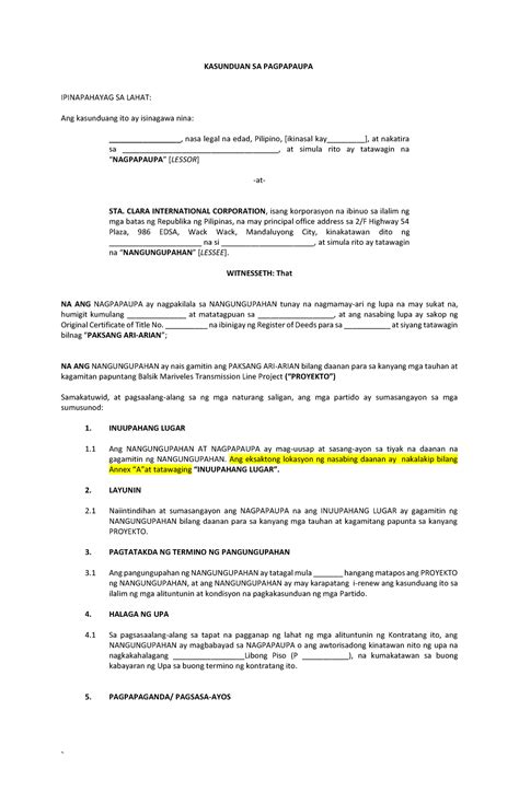 426366136 Tagalog Lease Contract Docx KASUNDUAN SA PAGPAPAUPA