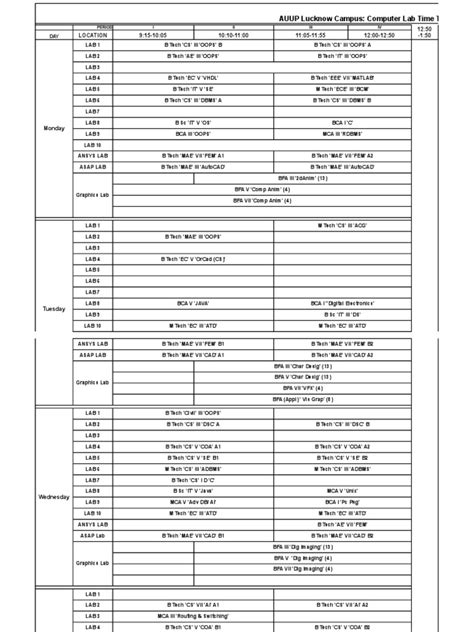 Computer Lab Tentative Time Table Pdf Computer Science