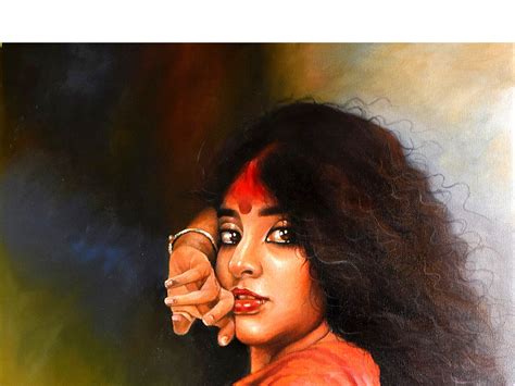 Indian Woman With Kumkum On Head Acrylic On Canvas Painting By
