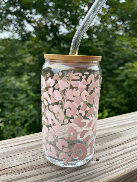 Cheetah Print Beer Can Glass Iced Coffee Glass 16 Oz Personalized Handmade Etsy