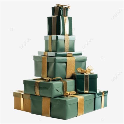 투명한 배경에 금색 리본이 달린 선물 상자 녹색 상자 더미 선물 상자 초록 골드 리본 Png 일러스트 및 이미지 에 대한 무료 다운로드 Pngtree