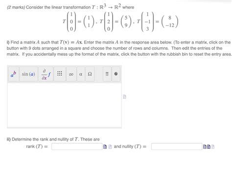 Solved 2 Marks Consider The Linear Transformation T R3 →