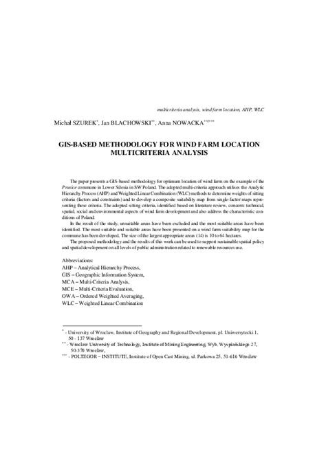 Gis Based Methodology For Wind Farm Location Multicriteria Analysis