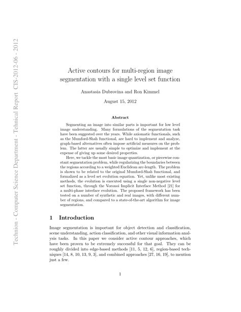 Pdf Active Contours For Multi Region Image Segmentation With A Single Level Set Function