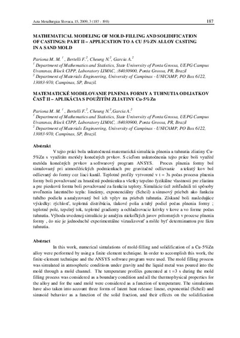Pdf Mathematical Modeling Of Mold Filling And Solidification Of Castings Part Ii