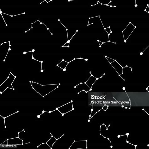 별자리별 별이 빛나는 하늘 매끄러운 패턴 손으로 그린 낙서 스타일 벽지 디지털 종이 포장 배경 직물 벡터 미니멀리즘 흑백 스케치 조디악 징후 운세 과학에 대한 스톡 벡터