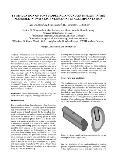 Pdf Fe Simulation Of Bone Modeling Around An Implant In The Mandible In Two Stage Versus One