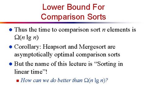Csc 41513 Intro To Algorithms Lineartime Sorting Algorithms