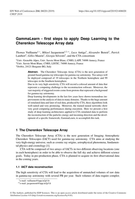 Pdf Gammalearn First Steps To Apply Deep Learning To The Cherenkov Telescope Array Data