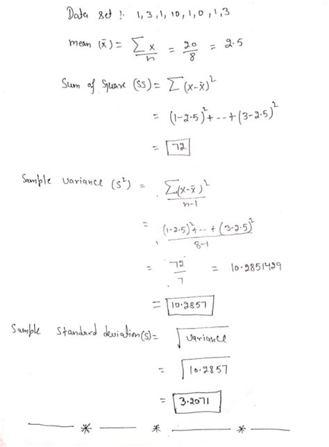 calculate ss variance and standard deviation for the following