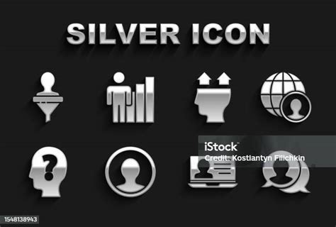 계정 만들기 화면 지구본과 사람 말풍선 채팅 이력서가 있는 노트북 머리 물음표 남자 사용자 사냥 및 생산적인 인간 아이콘을 설정합니다 벡터 Brand Name Online