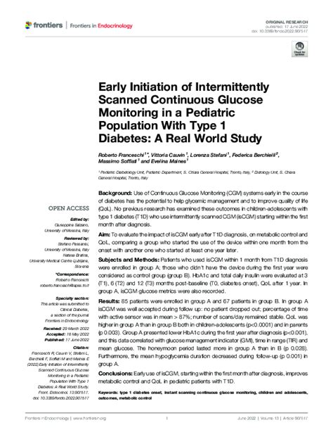 Pdf Early Initiation Of Intermittently Scanned Continuous Glucose Monitoring In A Pediatric