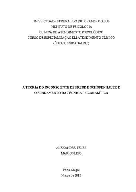Pdf A Teoria Do Inconsciente De Schopenhauer E Freud Técnica