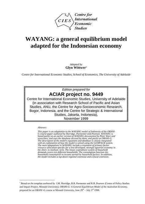 Pdf Wayang A General Equilibrium Model Adapted For The · Wayang A General Equilibrium