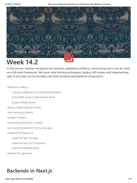 week 14 2 backend in nextjs part 1 pdf computing systems architecture
