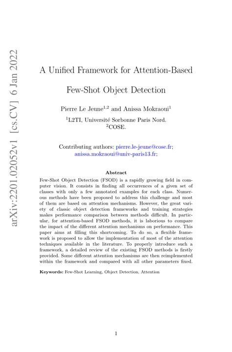 Pdf A Unified Framework For Attention Based Few Shot Object Detection