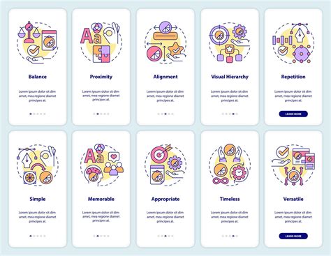 Design Principles Onboarding Mobile App Screen Set Visual Content Walkthrough Steps Graphic