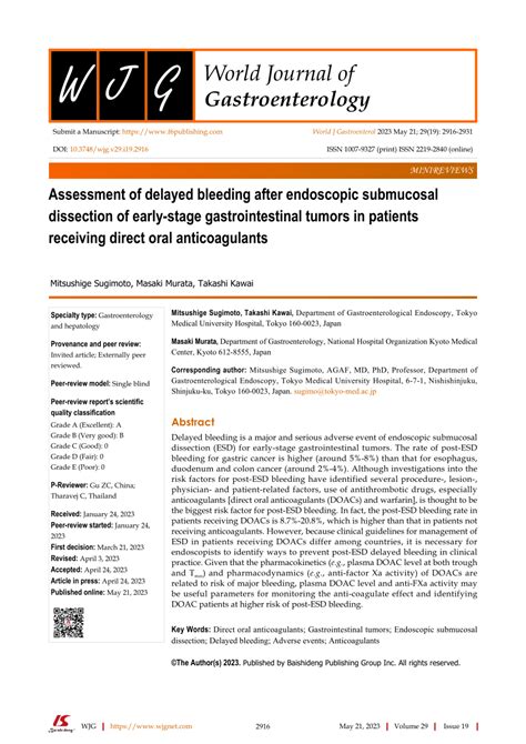 Pdf Assessment Of Delayed Bleeding After Endoscopic Submucosal Dissection Of Early Stage