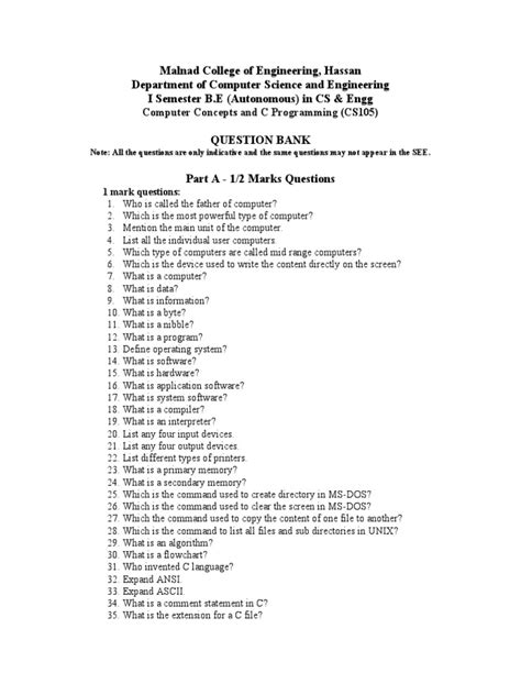 Ccp Question Bank Pdf C Programming Language Subroutine