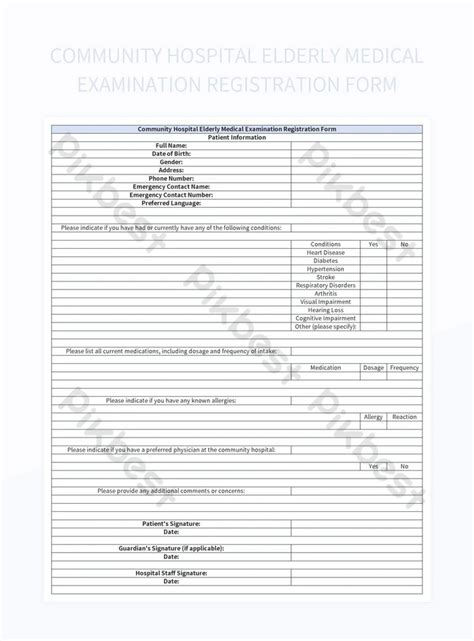 เทมเพลต Excel แบบฟอร์มลงทะเบียนตรวจสุขภาพผู้สูงอายุโรงพยาบาลชุมชน ดาวน์โหลดฟรี Pikbest