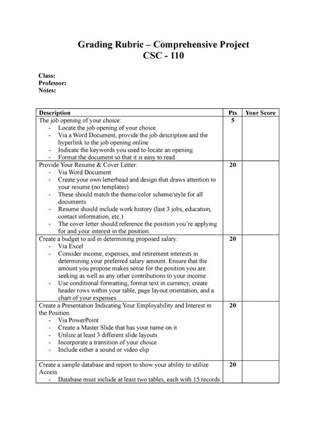 Comprehensive Project Rubric ENG Iowa Central CC Studocu