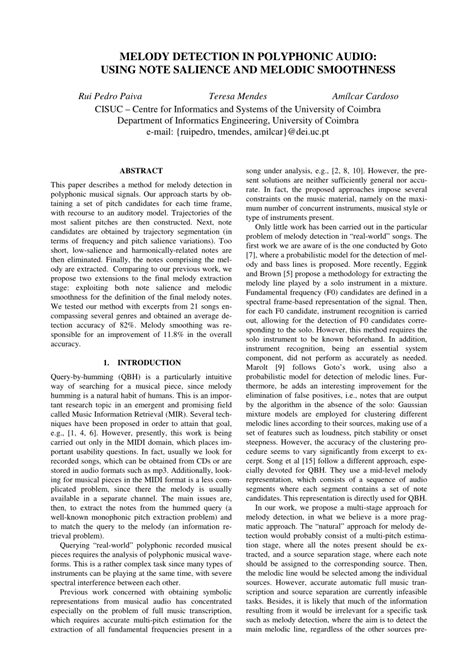Pdf Melody Detection In Polyphonic Audio Using Note Salience And Melodic Smoothness