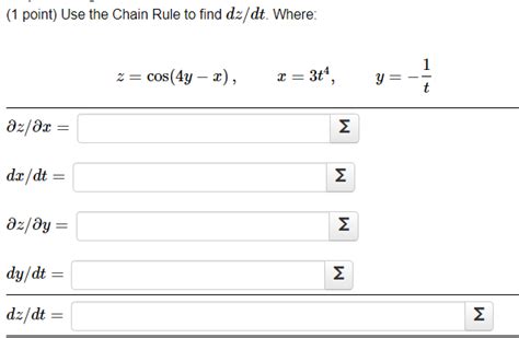 solved 1 ﻿point ﻿use the chain rule to find dzdt