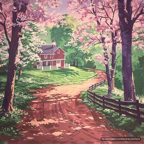 Ai创作图春天风景油画 粉色小路 桃林插画 插画唯美风景 室外场景插画 春色风景画 樱花树小路 乡村场景插画 春天风景插画 果园插画田园风光 唯美风景插画 粉色的风景 粉色田园美景 春天风景画