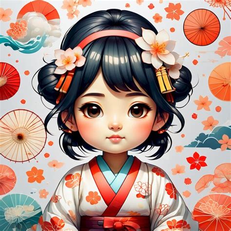 A Japanese Girl With A Japanese Kimono On Her Face Is Shown Premium
