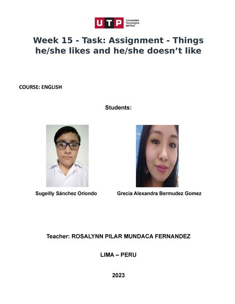 Week 15 Task Assignment Things Heshe Likes And Heshe Doesnt Like