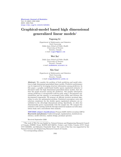Pdf Graphical Model Based High Dimensional Generalized Linear Models