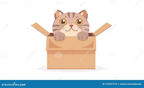 Awkward Cat Stuck In Cardboard Box Cute Kawaii Cat Stuck In Cardboard Comic Puzzled Chubby Fat