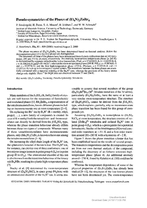 Pdf Pseudo Symmetries Of The Phases Of Et4n2znbr4